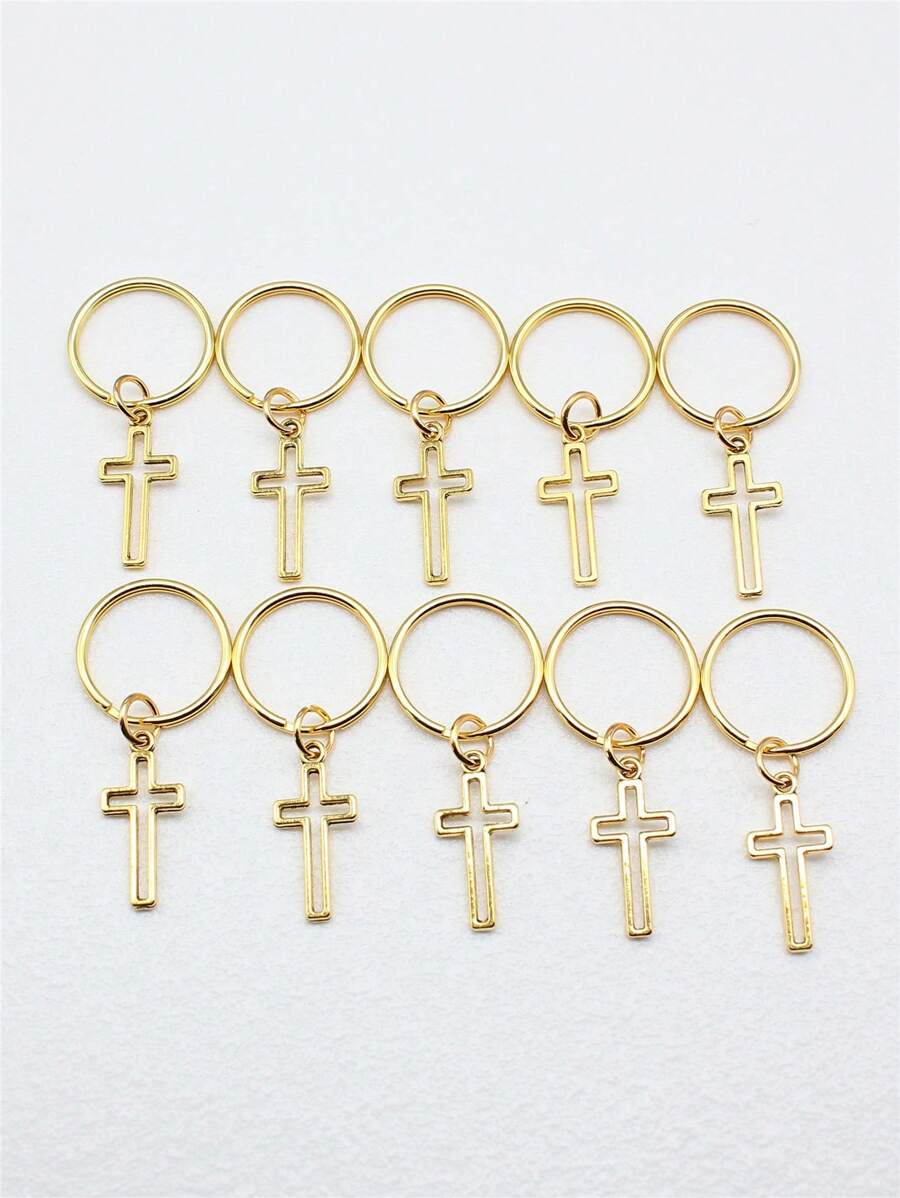 10pcs/Set 11x24mm Hollow Cross Charms Pendant Keychain 20mm Outer DIA Round Wire Keyring Without ...