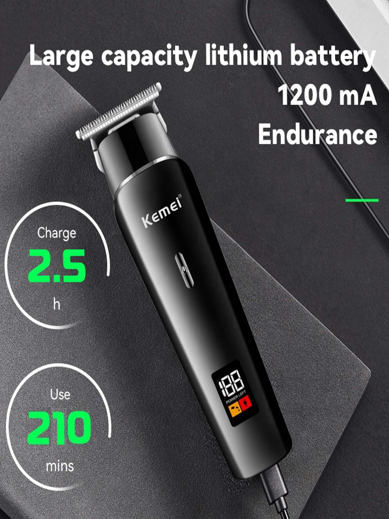 Kemei LED Hair Clipper With USB Charging, Komei KM-1113 USB Low-Noise ...