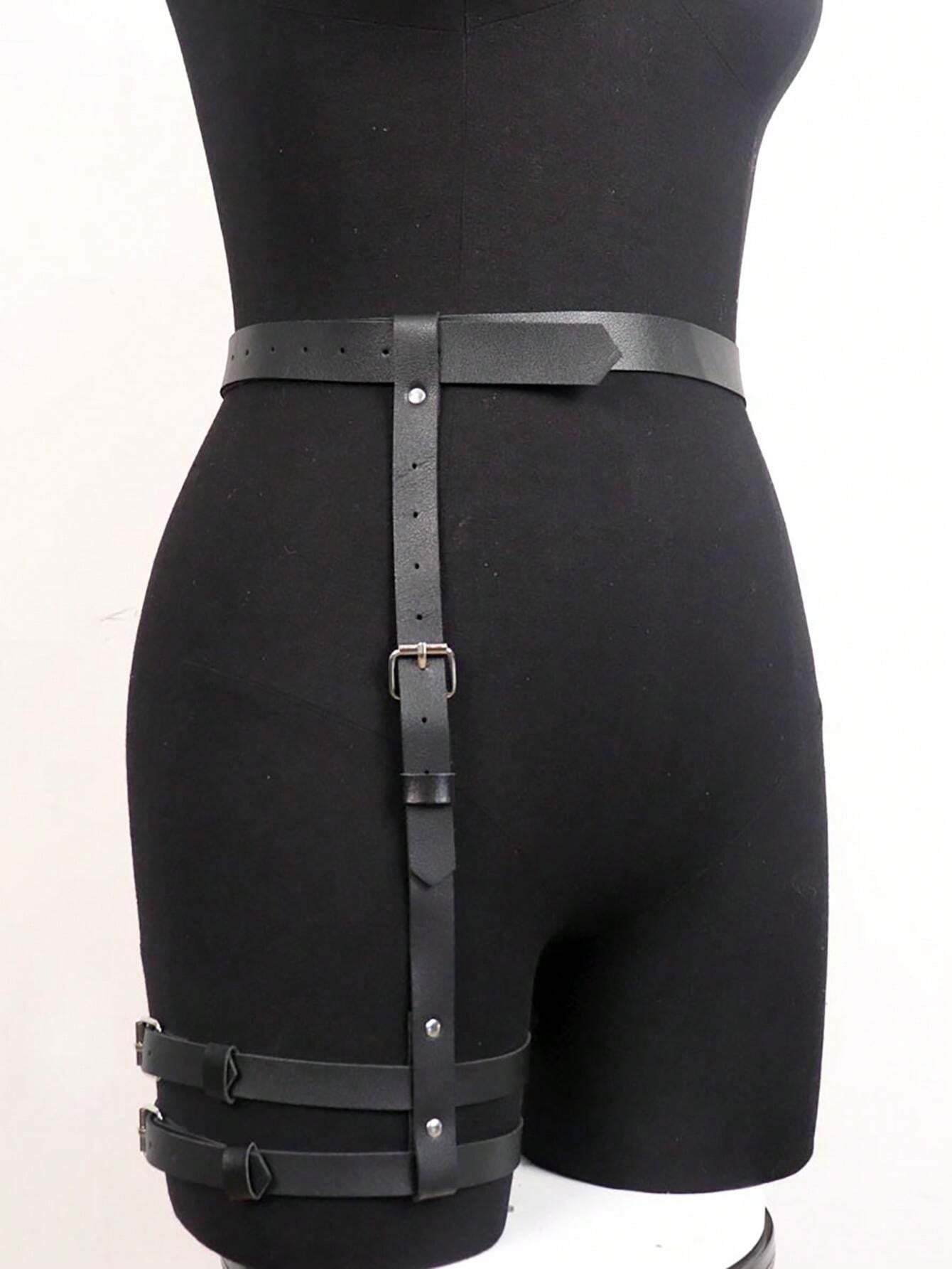 Punk Leg Garter Harness Belt Black Adjustable PU Waistband Gothic Thigh ...