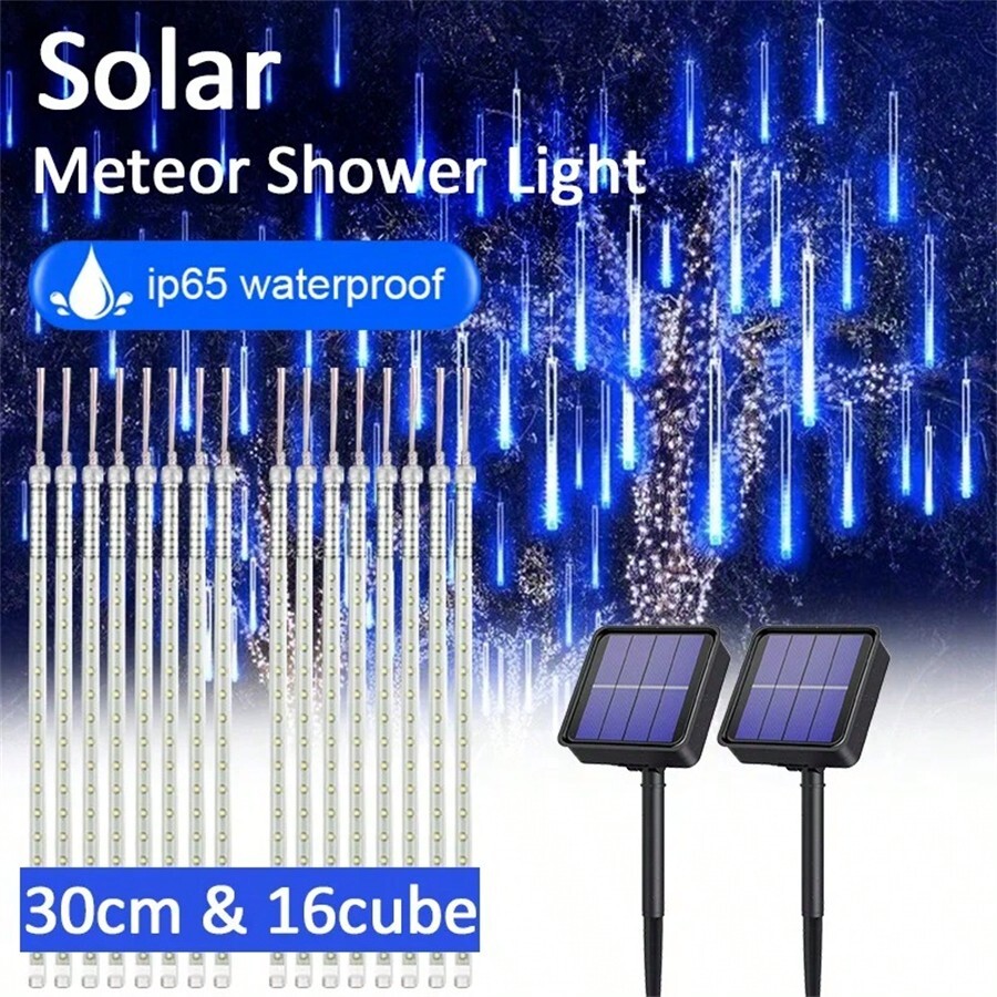Solar Meteor Shower Rain String Lights Waterproof Garden Light 8 Tubes ...