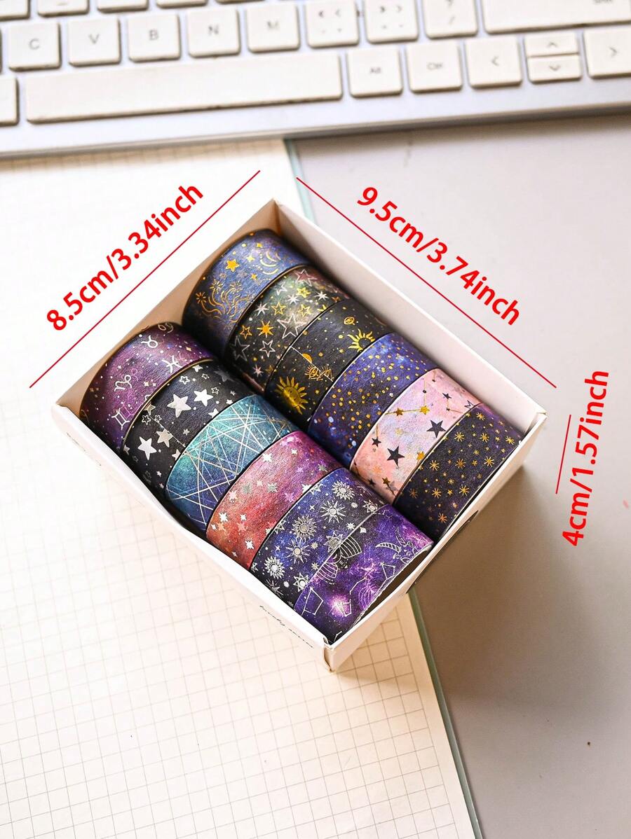 12 rollen 1 doos met sterplakken en papiertape Mysterieuze ster, maan ...