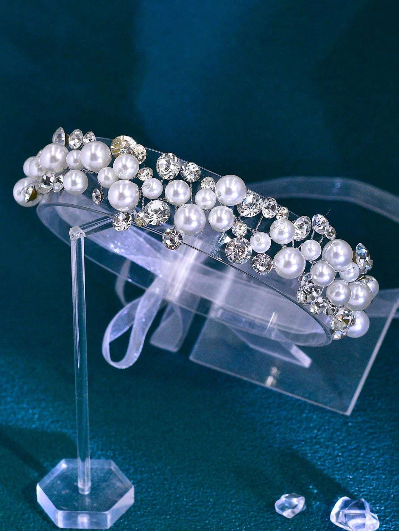 1 pieza Diadema nupcial de boda plateada hecha a mano con perlas y ...