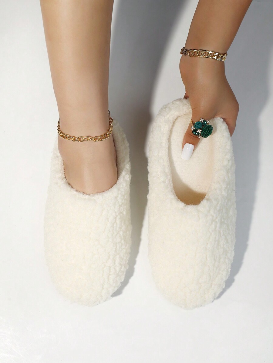 Women's Fashionable Fluffy White Slip-On Slippers, Indoor Lightweight ...