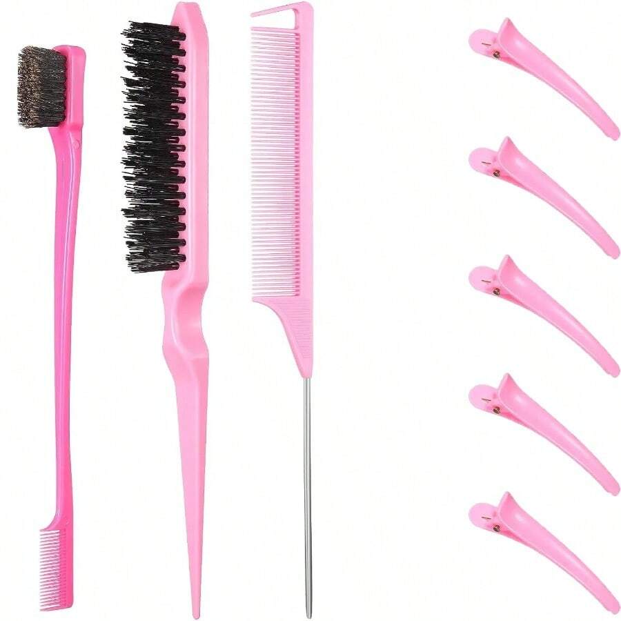 8pcs Hair Styling Comb Set Teasing Hair Brush Triple Teasing Comb Rat ...
