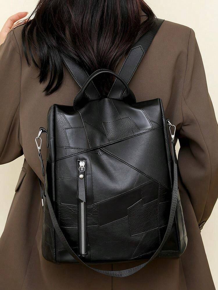 Pu Soft Leather Patchwork Backpack Women's New High-Capacity Backpack ...