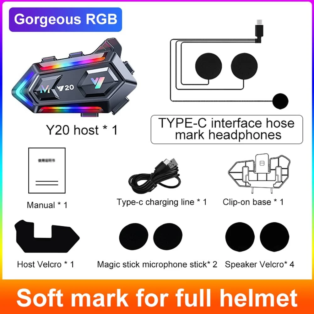 Y20 Bluetooth 5.3 Motorcycle Helmet Headset Headphone 1000mAh Wireless ...