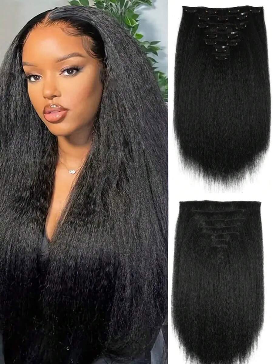 7 Pcs Synthetic Kinky Clip In Hair Extensions For Full Head Yaki ...