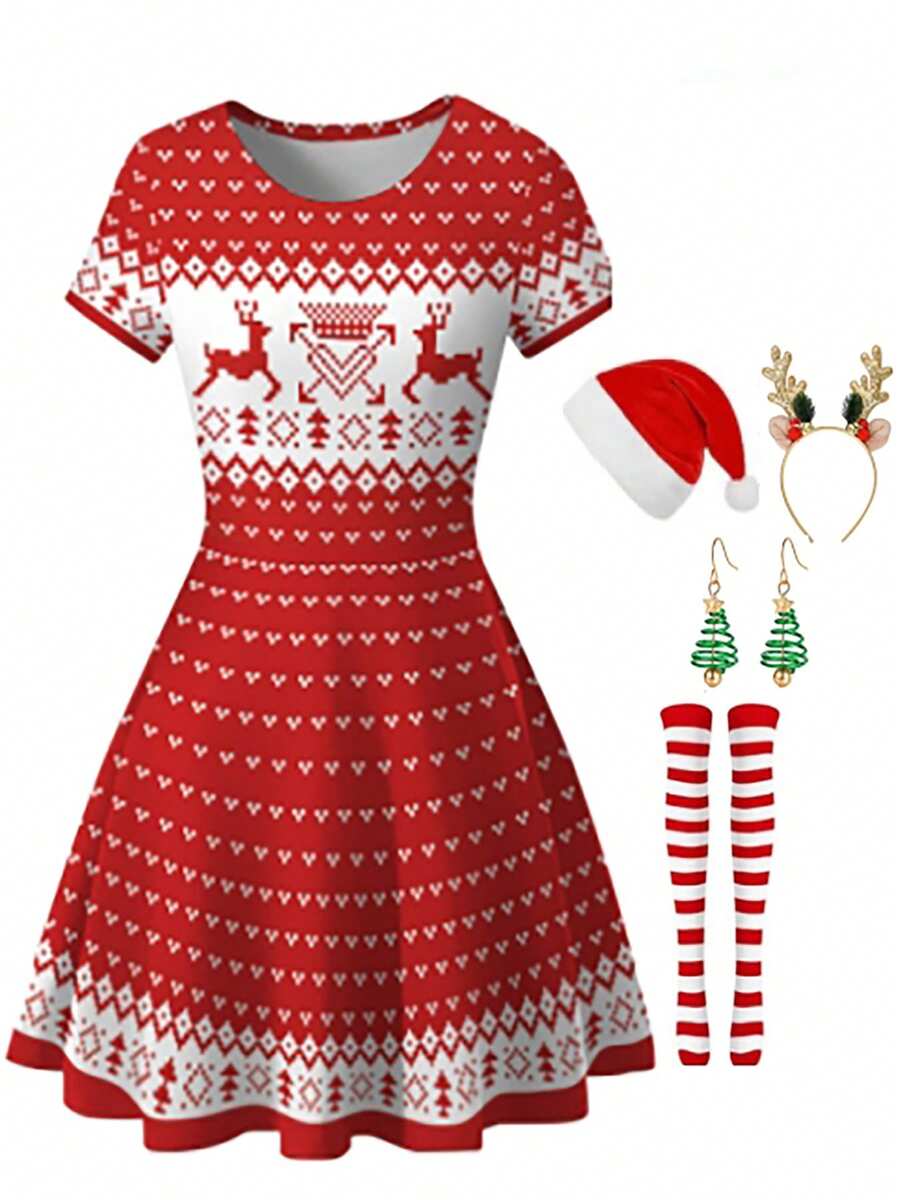 Red Christmas Theme New Year Theme Party Christmas Dress Set Christmas ...