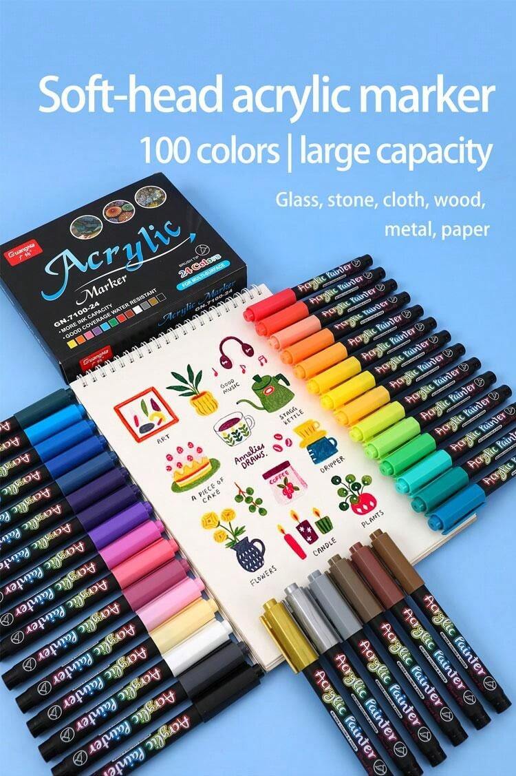 GuangNa 100 Stücke Set mit bunt vibrienden Acrylstiften - Stifte mit ...