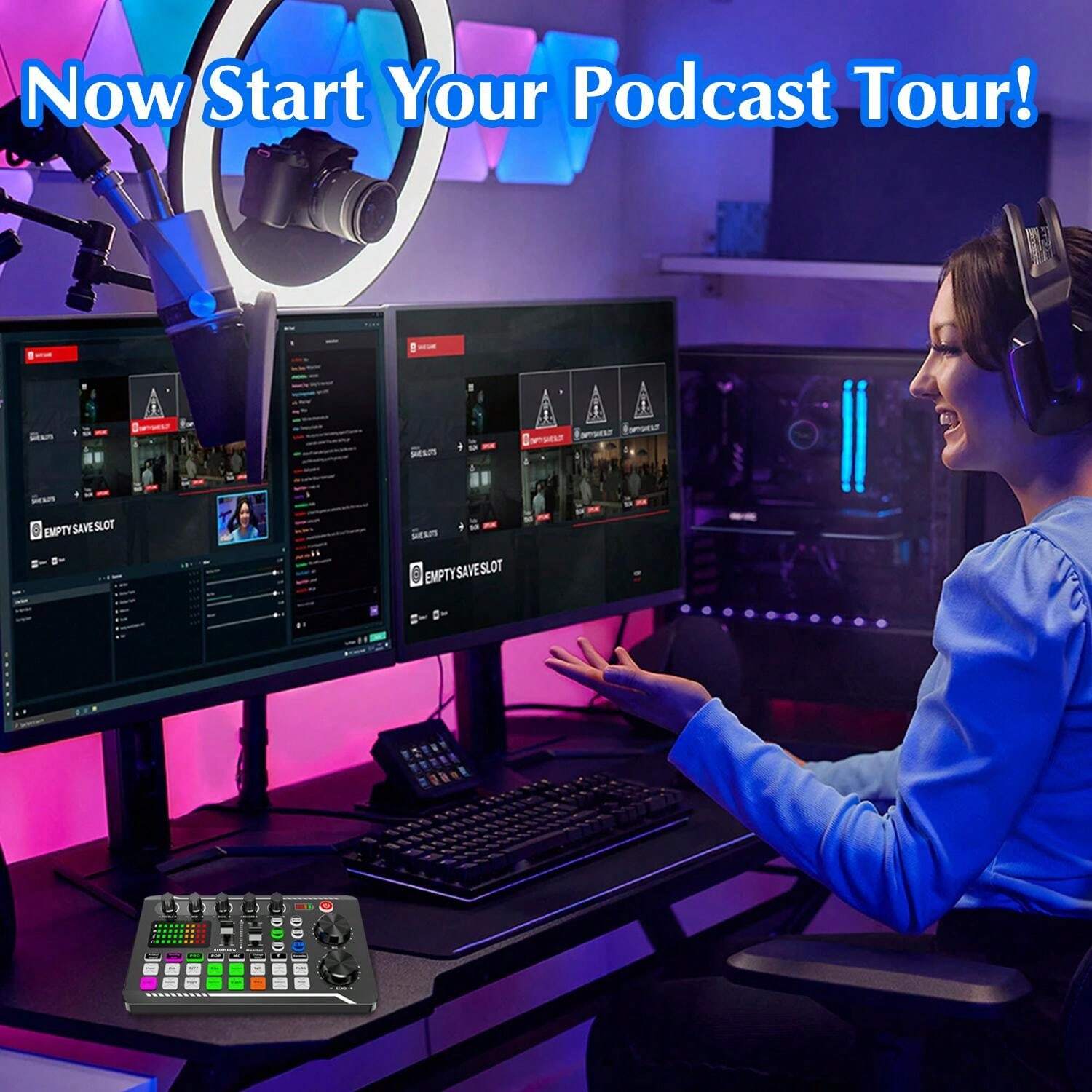 Podcast Equipment Bundle Audio Mixer All-In-One Podcast Production ...