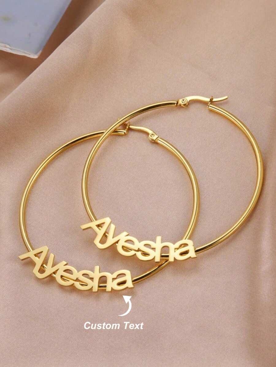 Customized Curved Letters Name Earrings For Women Fashion Round Jewelry ...