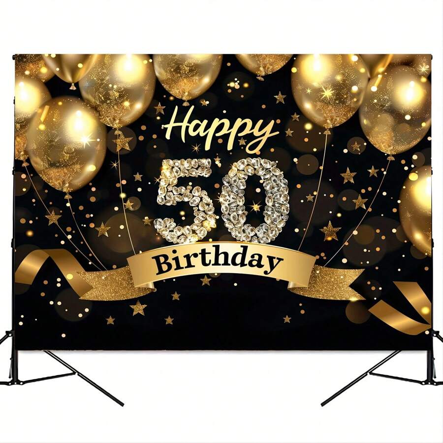 Happy 50th Birthday Party Photography Background Sparkling Black Gold ...