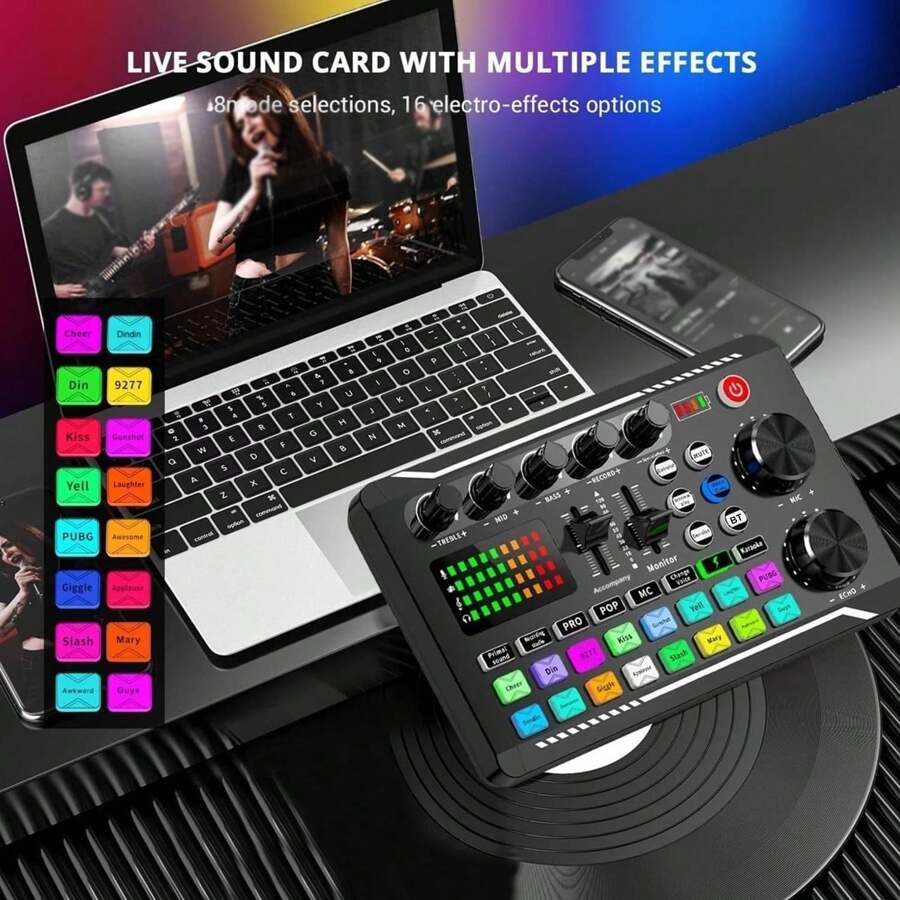 Podcast Equipment Bundle, F998 Live Sound Card Recording Studio ...