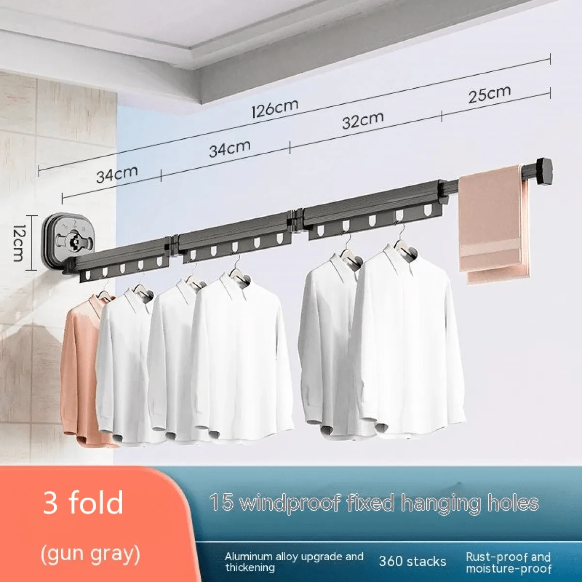 Suction Cup Folding Clothes Drying Rack, Home Balcony Wall Mount No ...