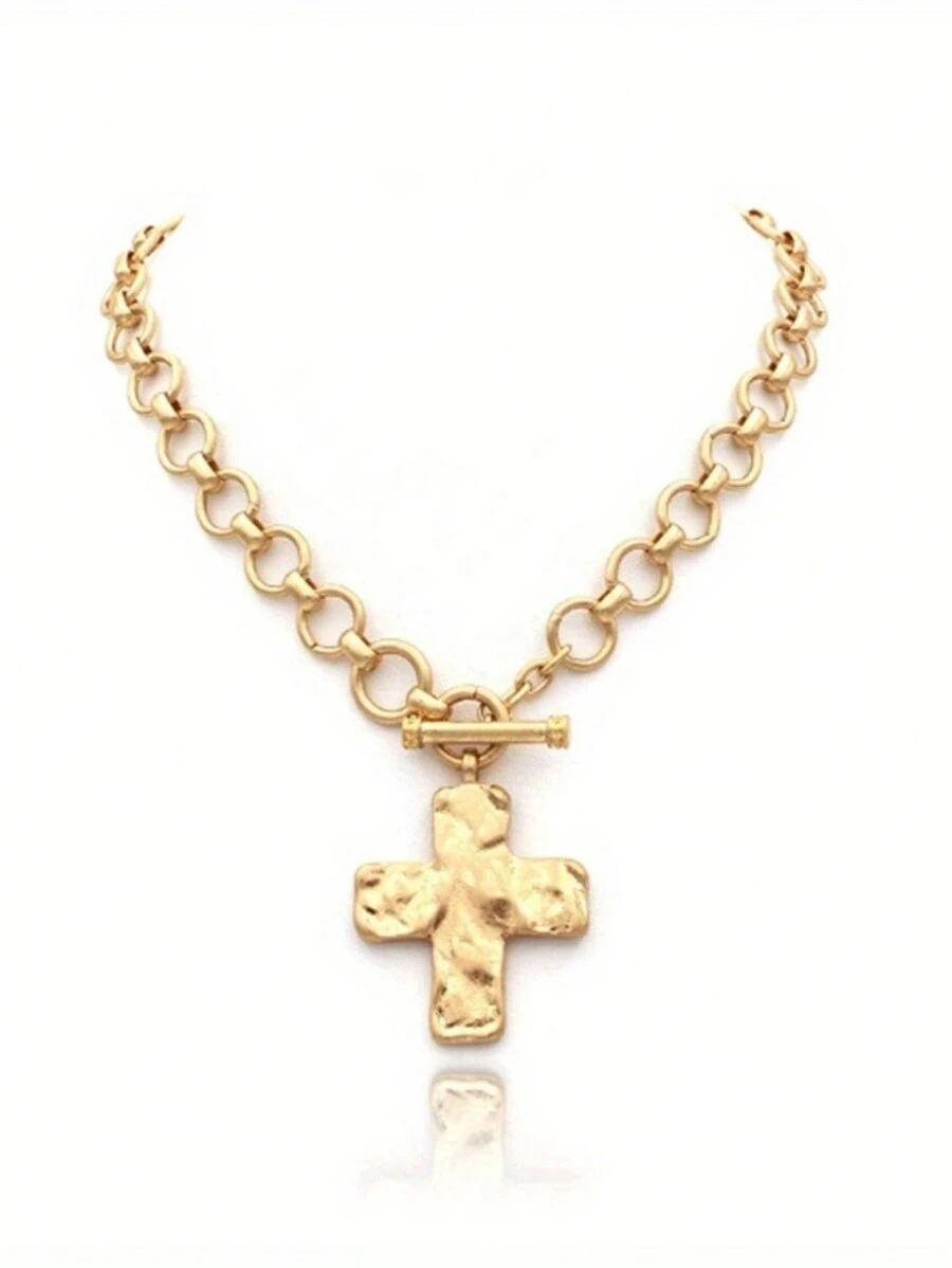 Hammered Bold Cross Necklace Thick Chain Set For Women Men Chunky ...