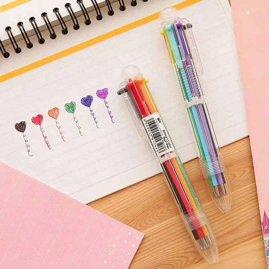 2pcs 6-Color Ball Point Pens, Push Button Retractable Multi-Colored ...