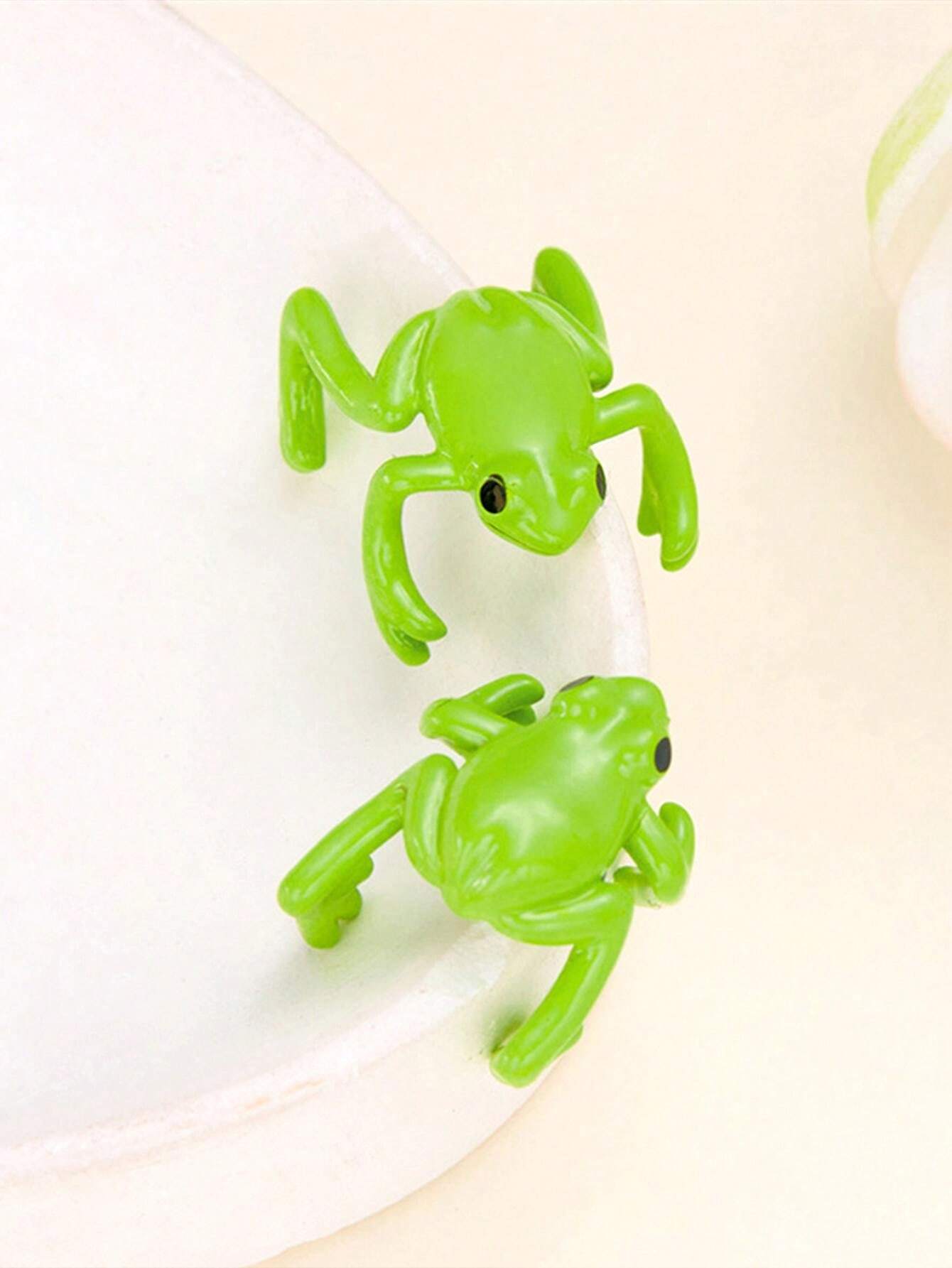 1 Pair Of Cute And Personalized Tree Frog Ring Tree Frog Ear Clips With ...