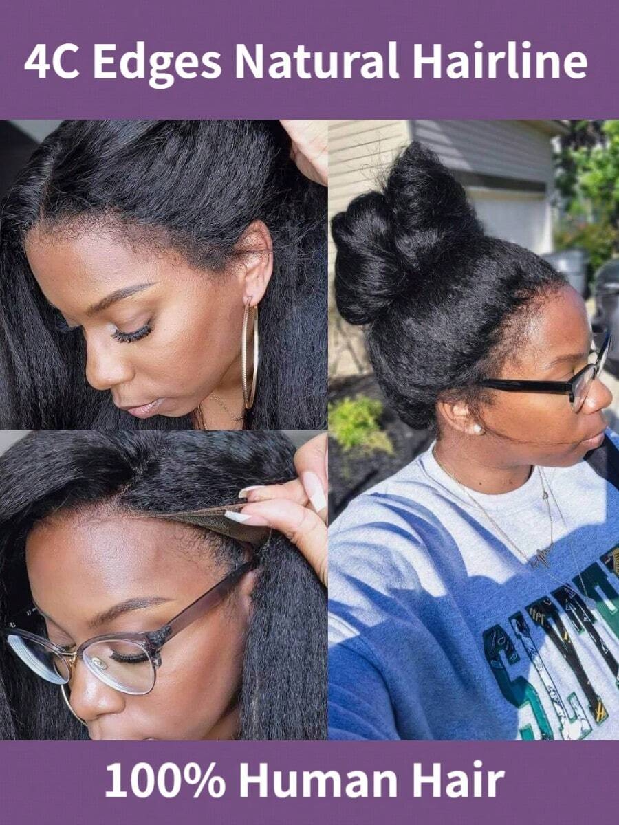 PANALA Kinky Edges Hairline 360 HD Lace Front Wig Kinky Straight 100% ...