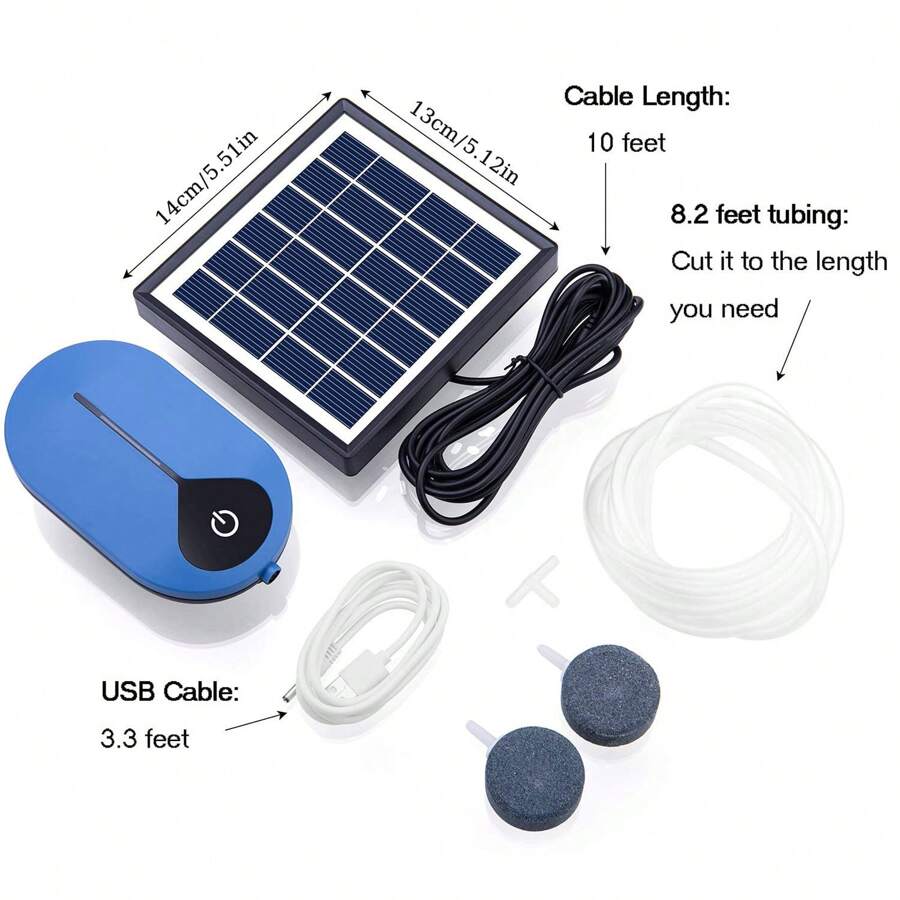 Solar Air Pump Kit USB Solar Rechargeable Aerator Water Oxygen Pump ...