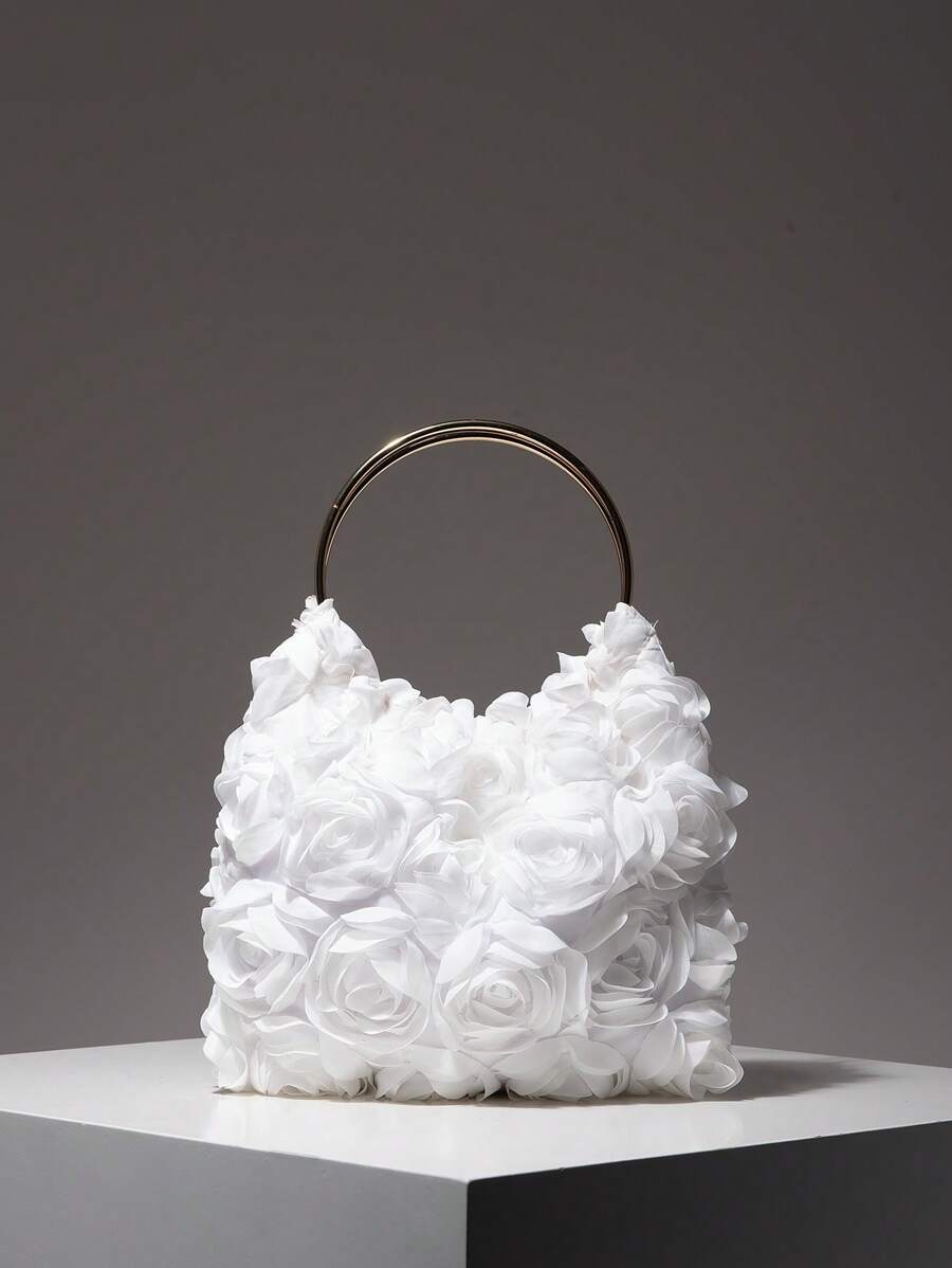 Elegant Rose Flower Design Evening Bag, Ladies Dress Party Handbag ...