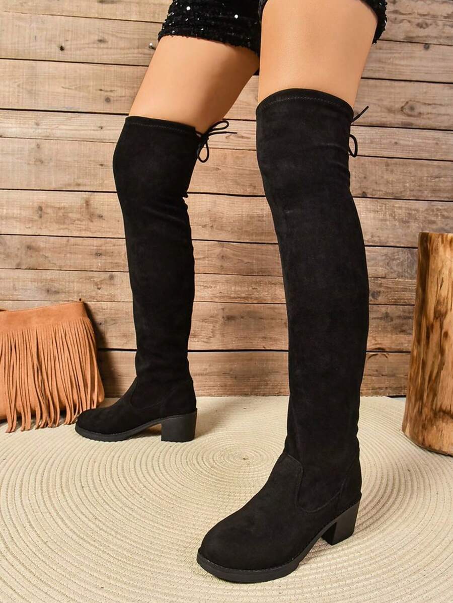 Bottes hautes pour femmes, bottes noires hautes, design de tige plissée ...