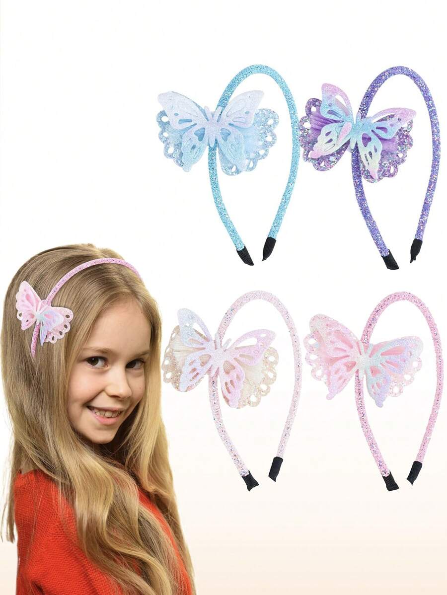 4Pcs Glitter Butterfly Headbands For Girls Butterfly Hair Band For ...