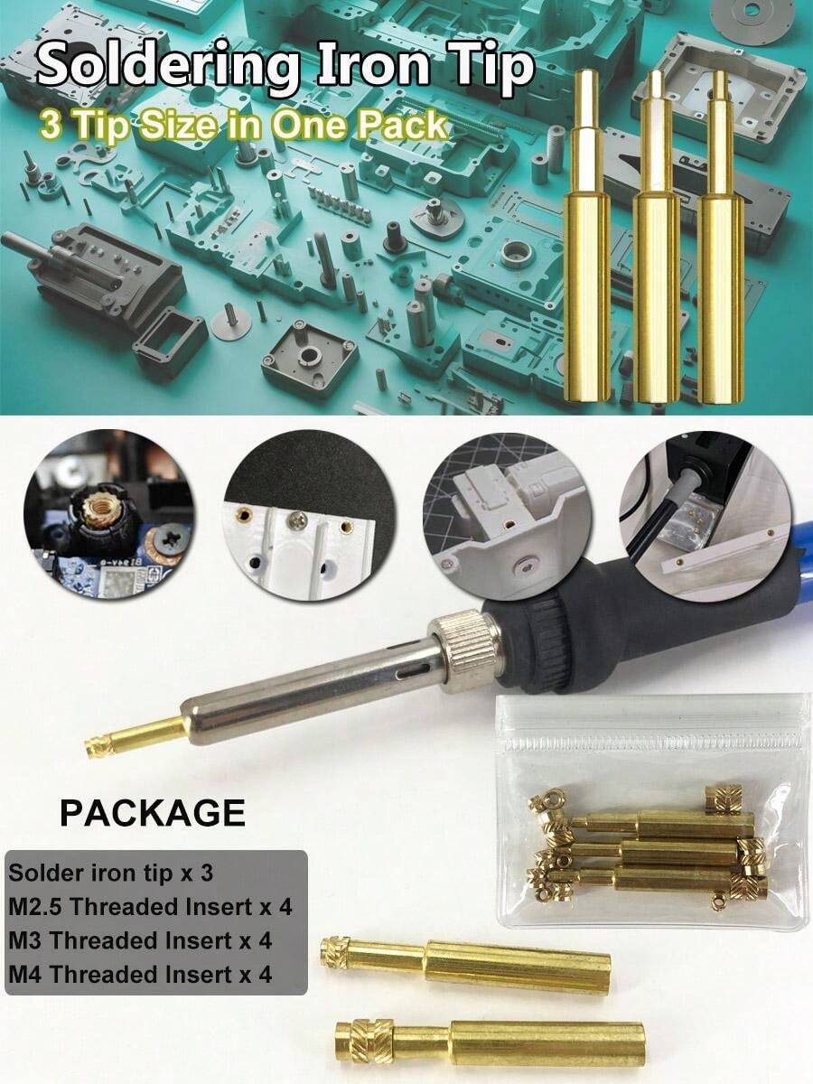 QSJ Soldering Iron Tips Kit Heat Set Insert Tips For Sizes M2.5, M3, M4 ...