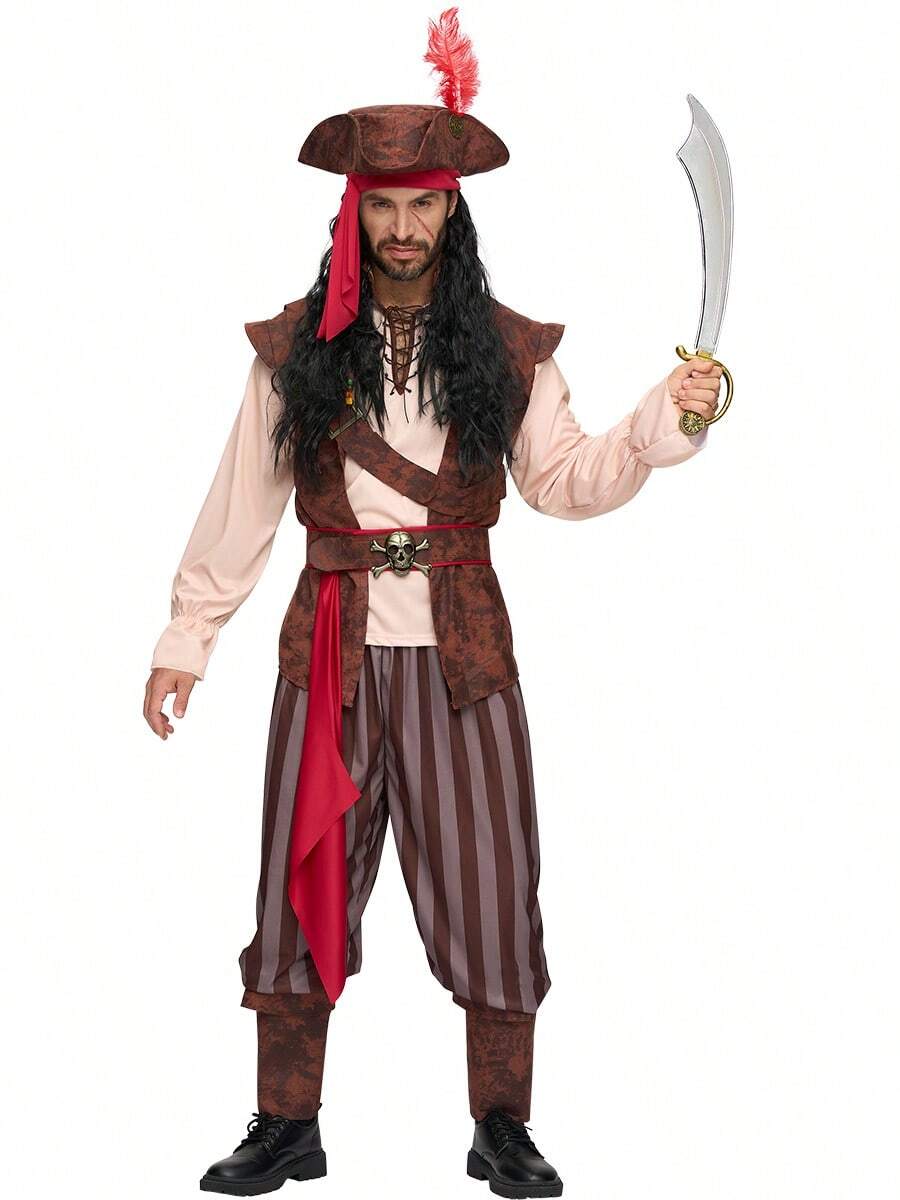 SYNCFUN Mens Caribbean Pirate Halloween Costume Adult Sea Captain ...