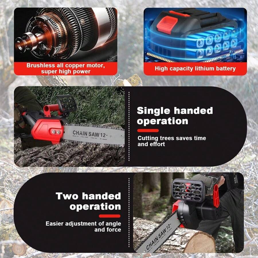 Electric Chainsaw, 12 Inch Cordless Chainsaw With Brushless Motor And 2 ...