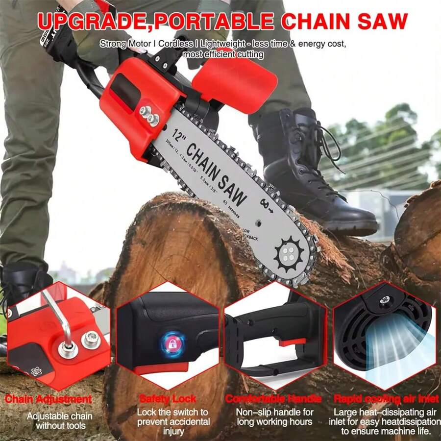 Electric Chainsaw, 12 Inch Cordless Chainsaw With Brushless Motor And 2 ...