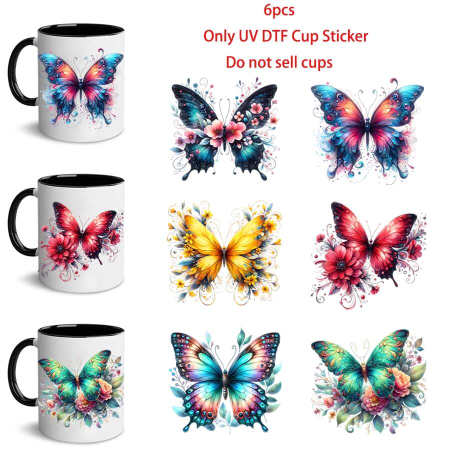 6pcs UV DTF Cup Stickers, Butterfly & Floral Design Series For Libbey ...