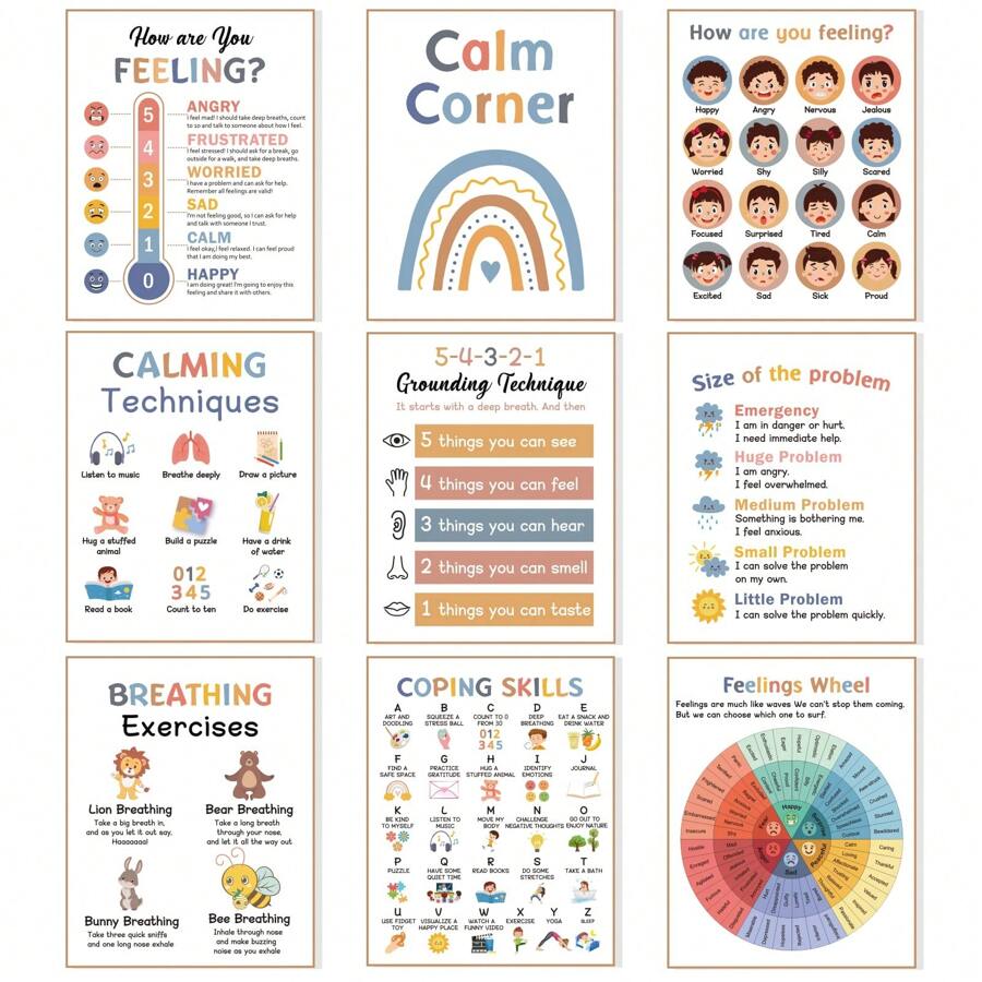 9 Calming Corner Posters Classroom, Calm Down Corner Feelings Chart For ...