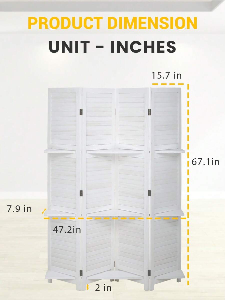 Room Divider,4 Panel Folding Privacy Screen Panels With Shelves ...