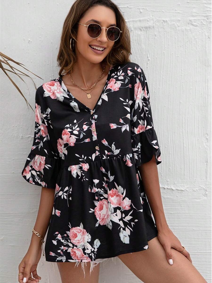 Floral Print Flowy Blouse | SHEIN USA