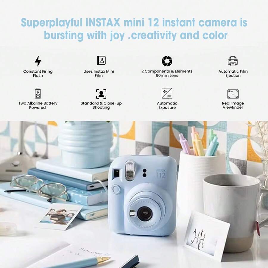 FujiFilm Instax Mini 12 Instant Camera(PASTEL BlUE)+Instax Mini JP 2 ...
