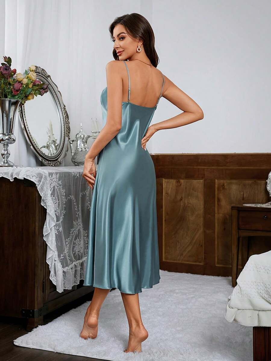 Sexy Women Spaghetti Strap Midi Slip Dress, Faux Silk Night Gown ...