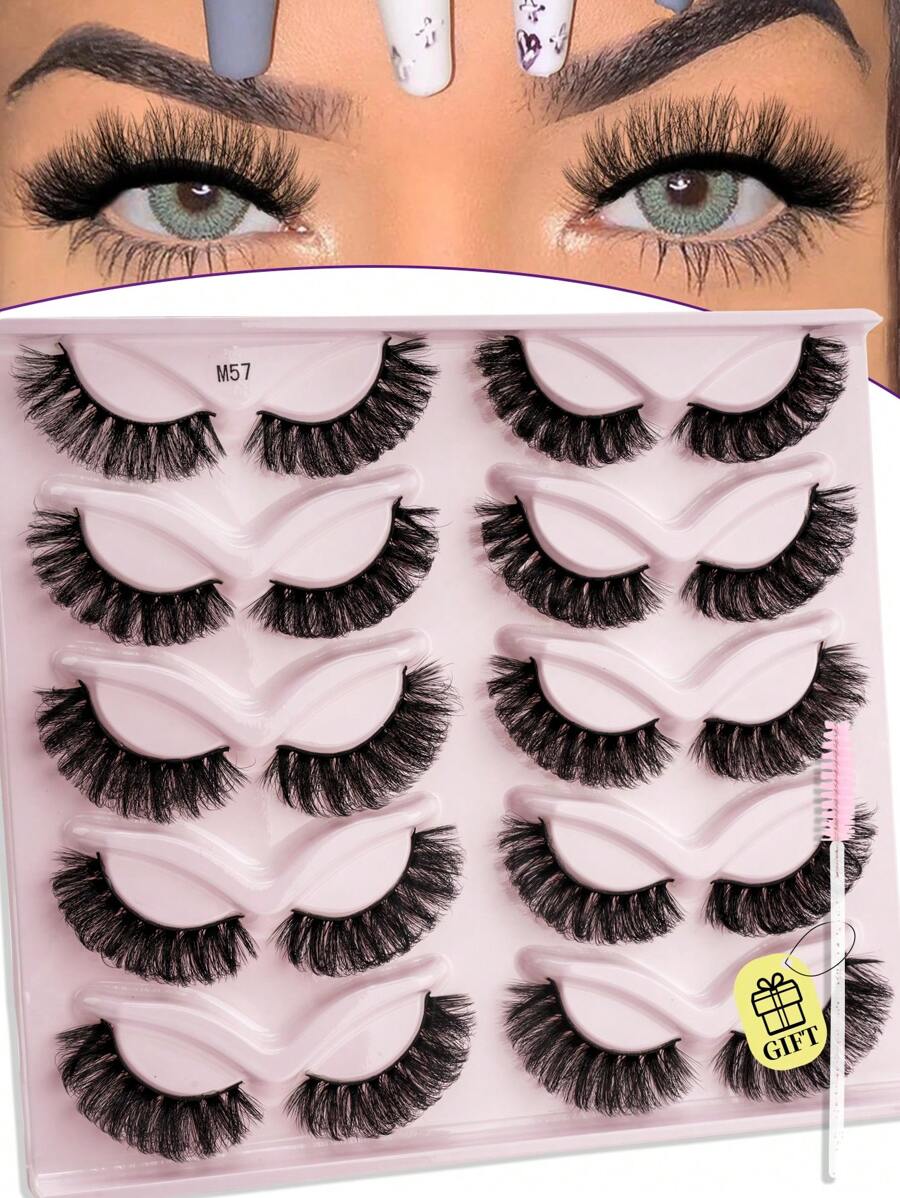 10 Pairs Thick Curly Multi-Layer False Lashes With 1 Lash Brush ...