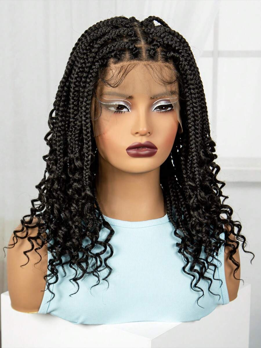 Synthetic Full Lace Knotless Braided Wigs With Curly Ends Handmade ...