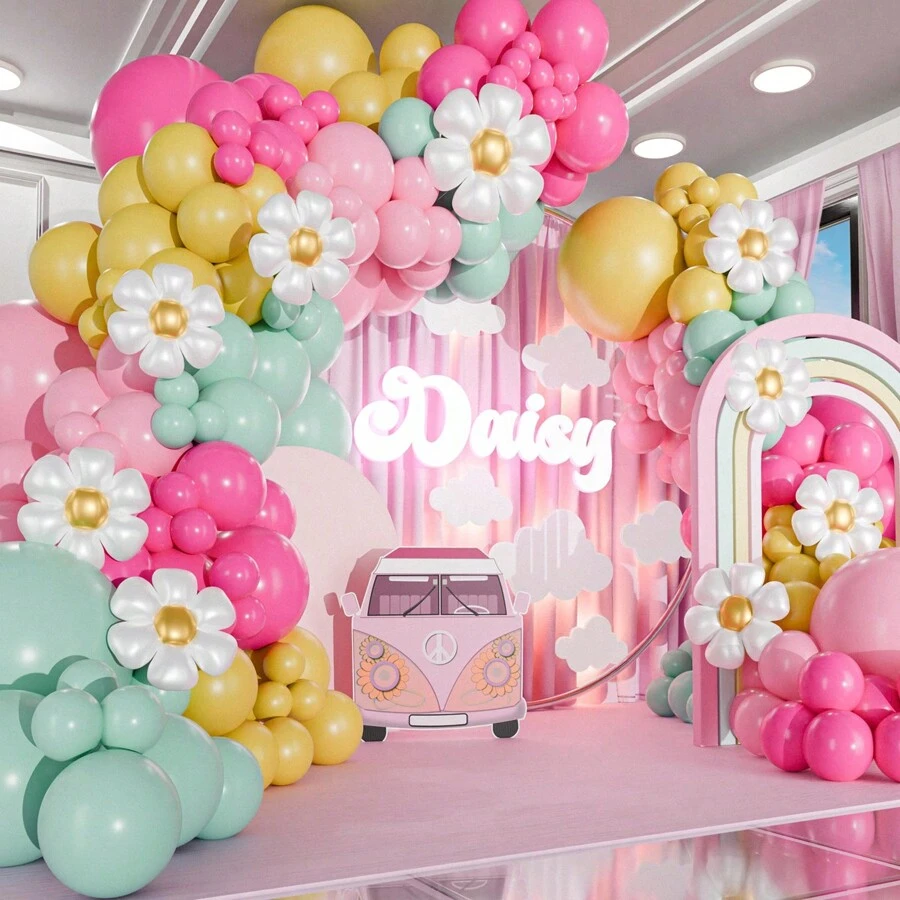 Daisy Balloons Garland Kit & Arch With Daisies, Small And Large Pastel ...