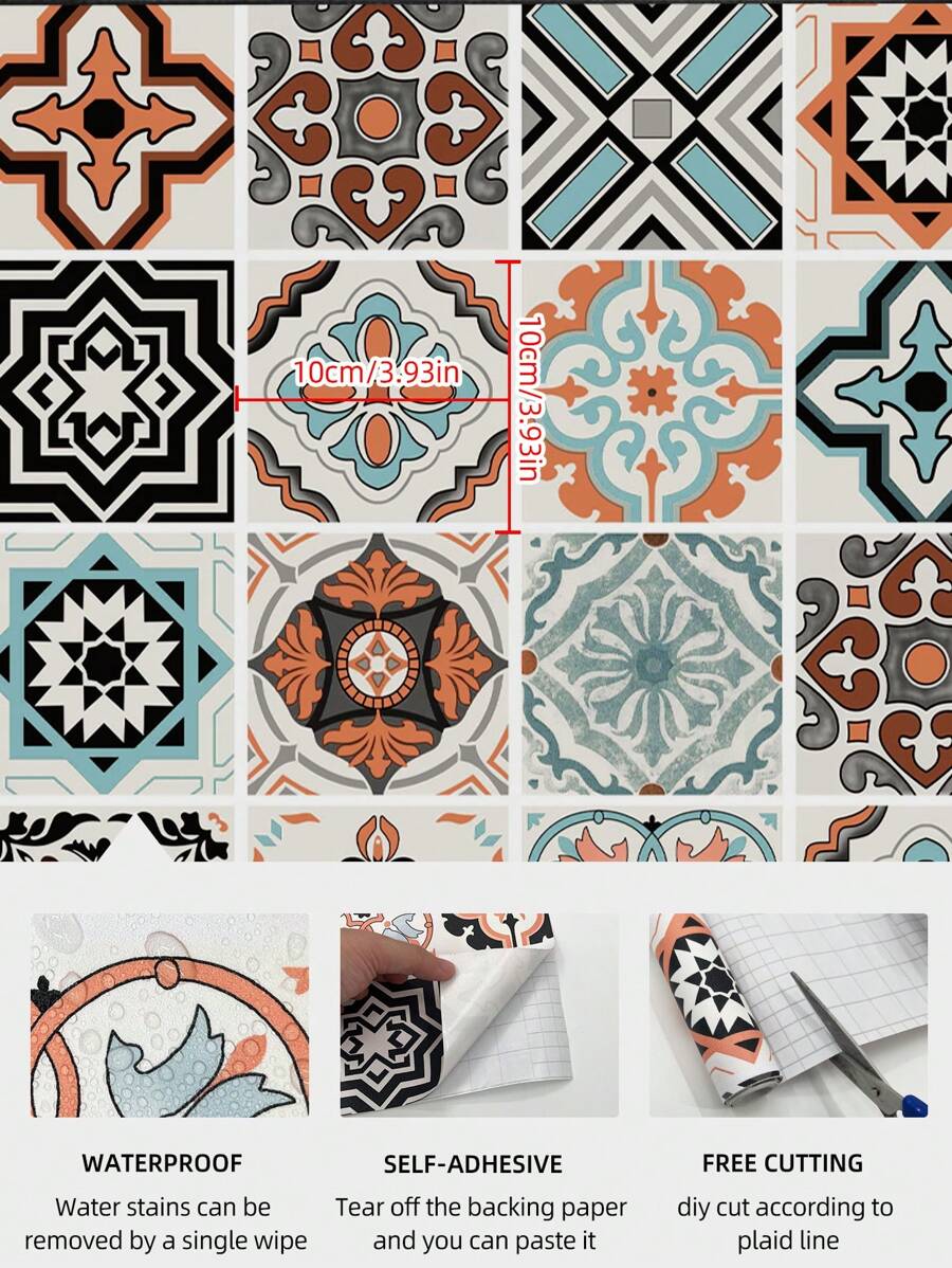 1 Roll European Boho Style Adhesive Vinyl Floor Tiles | SHEIN UK