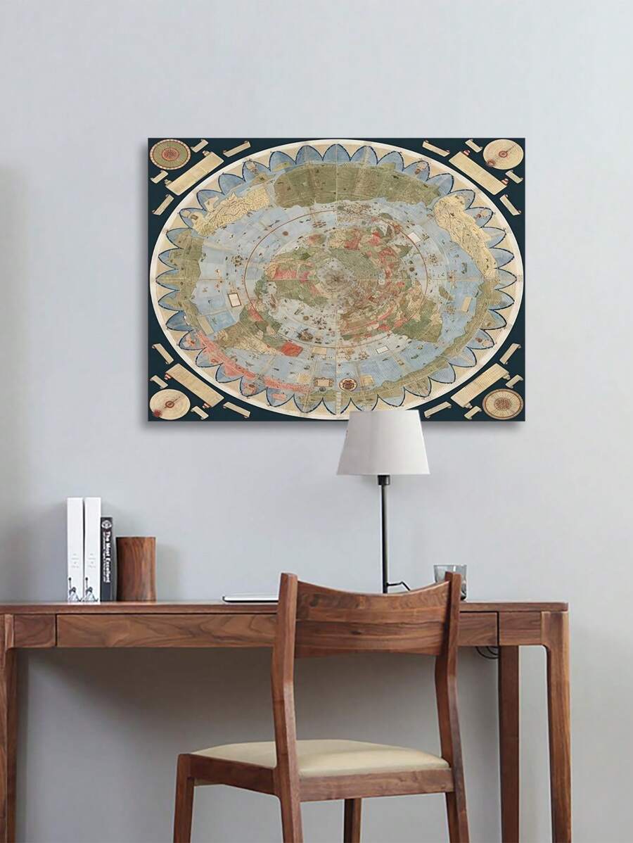 Vintage 1587 Flat Earth World Map Poster - Frameless Art For Living ...