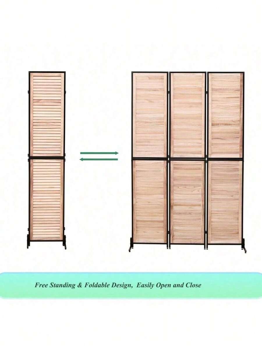 3 Panel Room Dividers And Folding Privacy Screen Natural Wooden Room ...