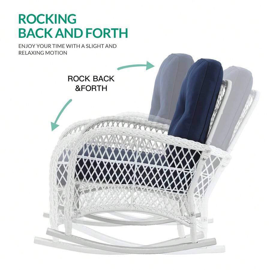 VIVIJASON Outdoor White Wicker Rocking Chair, Patio Rattan Rocker Chair ...