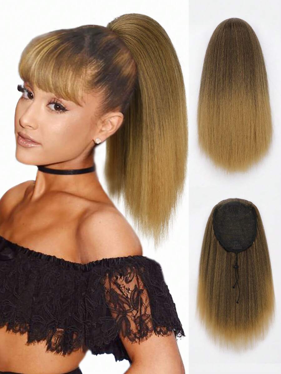 1 Pc Yaki Straight Ponytail Extension For Women, 12 Inch Light Brown ...