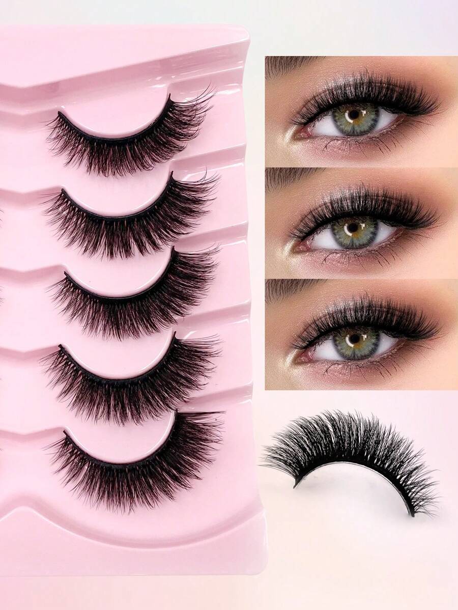 5 Pairs Full Strip Lashes 3D Fluffy Eyelashes Wispy Natural Lashes ...
