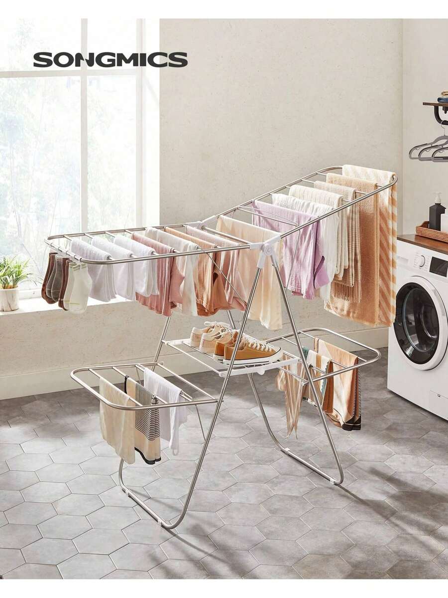 SONGMICS Clothes Drying Rack, Foldable 2-Level Laundry Drying Rack ...