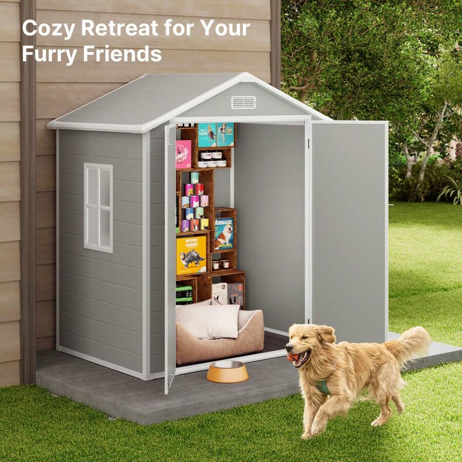 6x4FT Outdoor Storage Shed, Waterproof Resin Sheds Storage With Floor ...