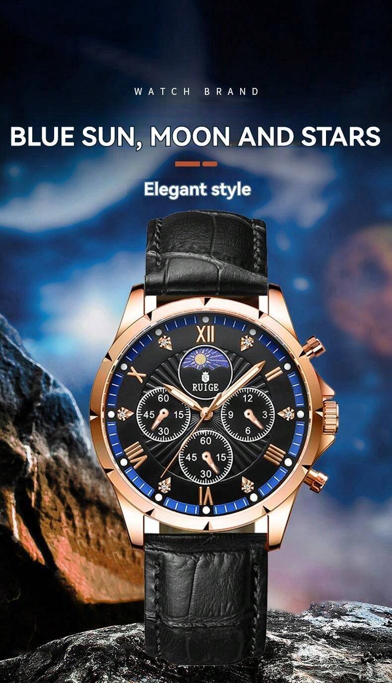 RUIGE Men's Quartz Watch Luxury Sports Waterproof Chronograph Luminous ...