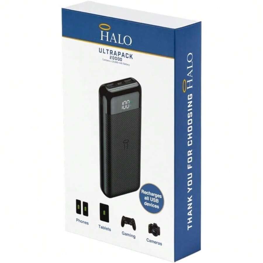 Halo ULTRAPACK 20000 MAh Battery Backup Portable Charger Power Bank USB ...