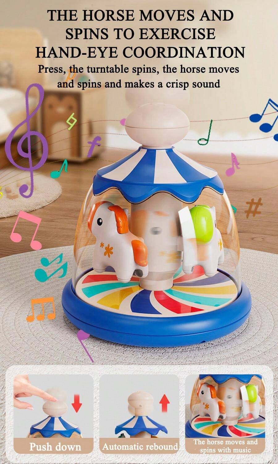 Press & Spin Baby Toy, Tumble Activity Bead Poppin Animal Spinner ...